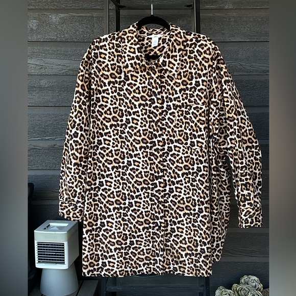 H&M | Tops | Hm Leopard Print Oversized Button Up Tunic Top Xxl | Poshmark